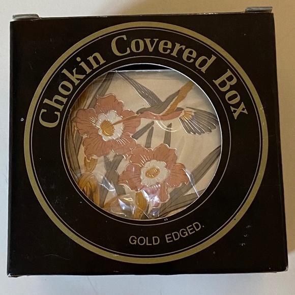 Chokin | Accents | Chokin Covered Box I White I Hummingbird I Irises ...